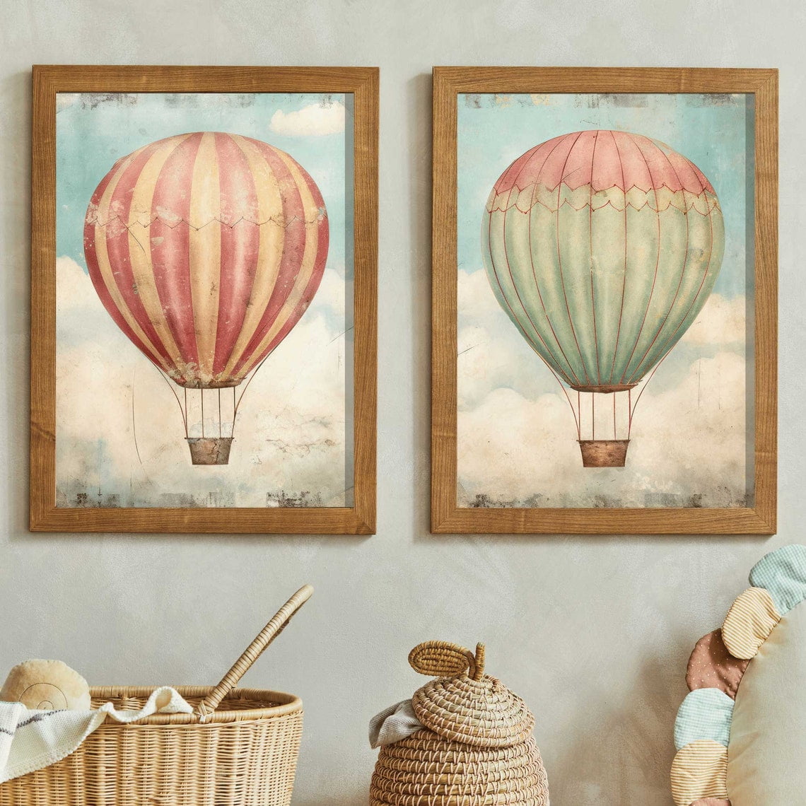 Luvia Vintage Hot Air Balloon Set Of 2, Rustic Nursery Decor, Colorful ...