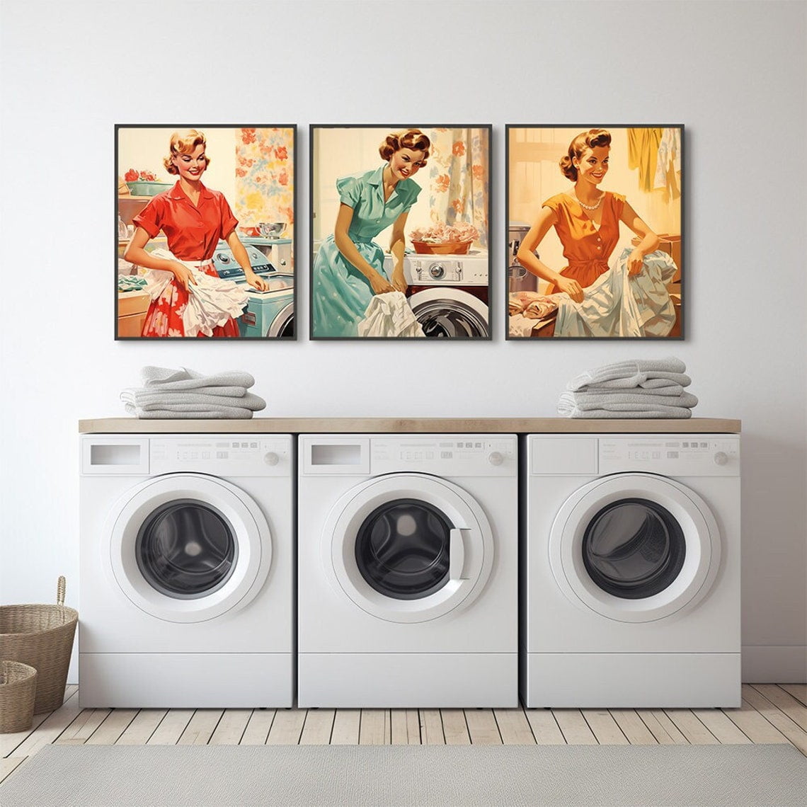 UNFFRAMED Vintage Laundry Ladies Art Print, Bathroom Posters Set 3 ...