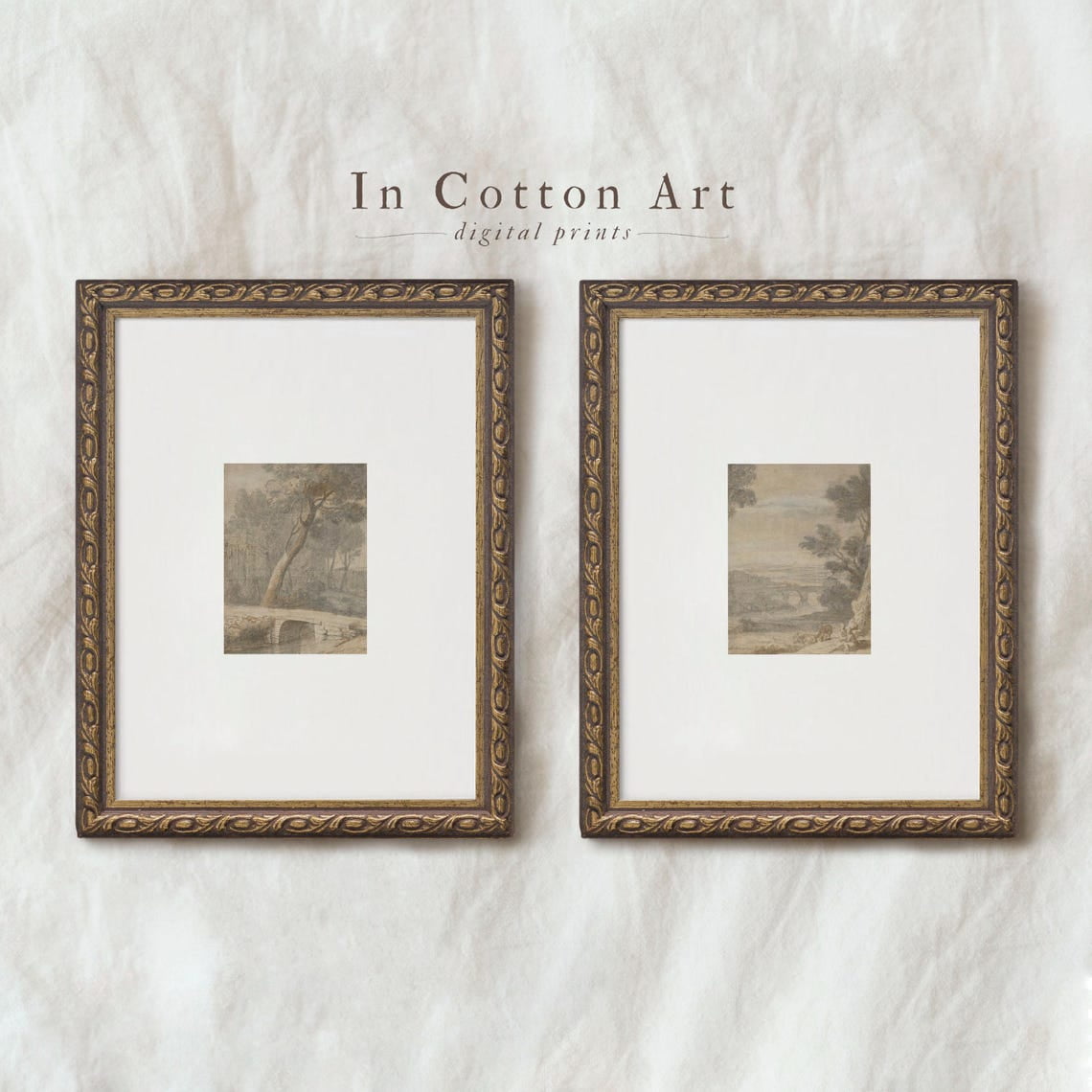 UNFFRAMED Vintage Minimalist Landscape, 2 Piece Neutral Minimalist ...