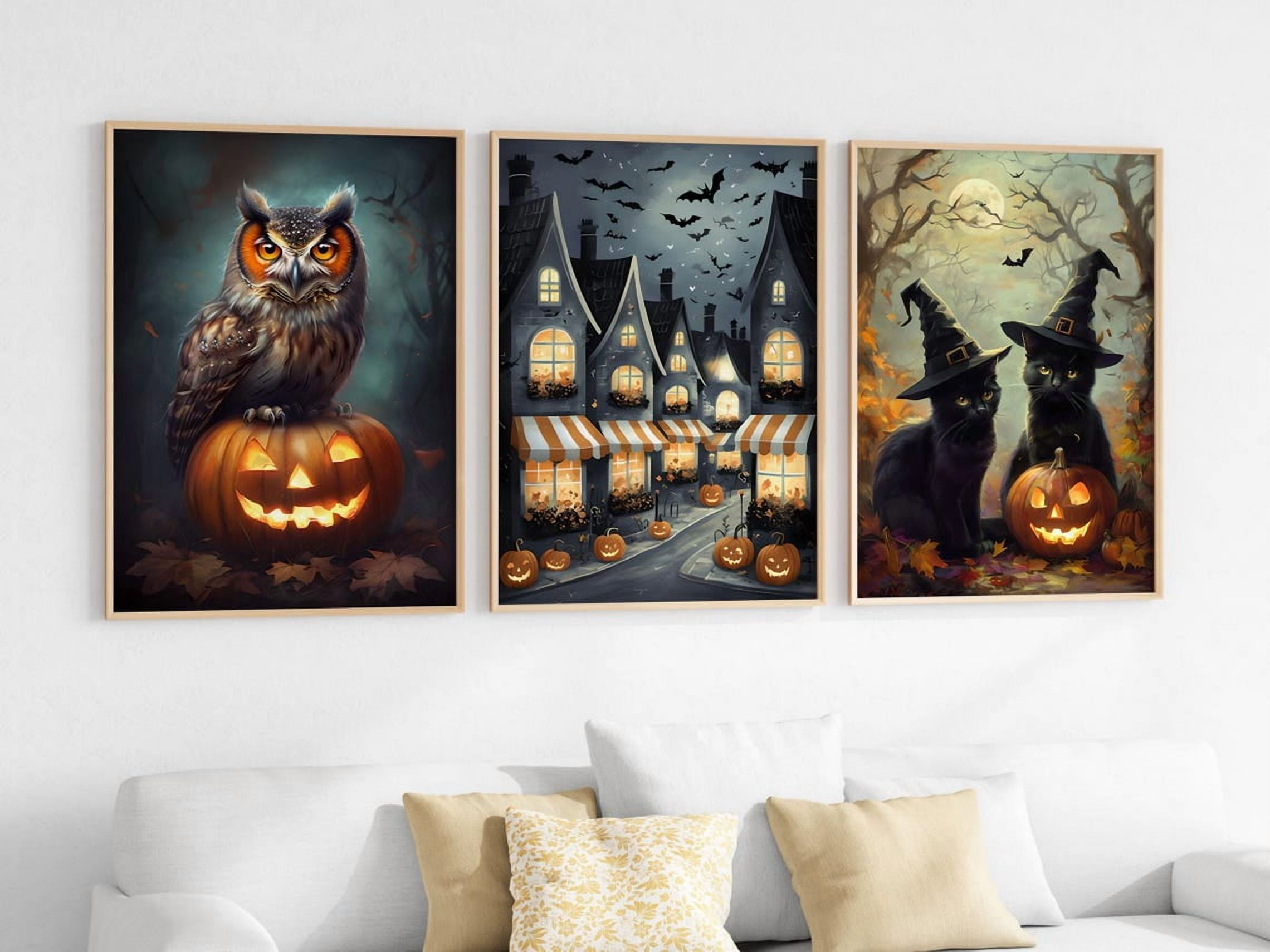 UNFFRAMED Vintage Poster Set Dark Academia Owl, Cats, Town Set 3 Prints ...