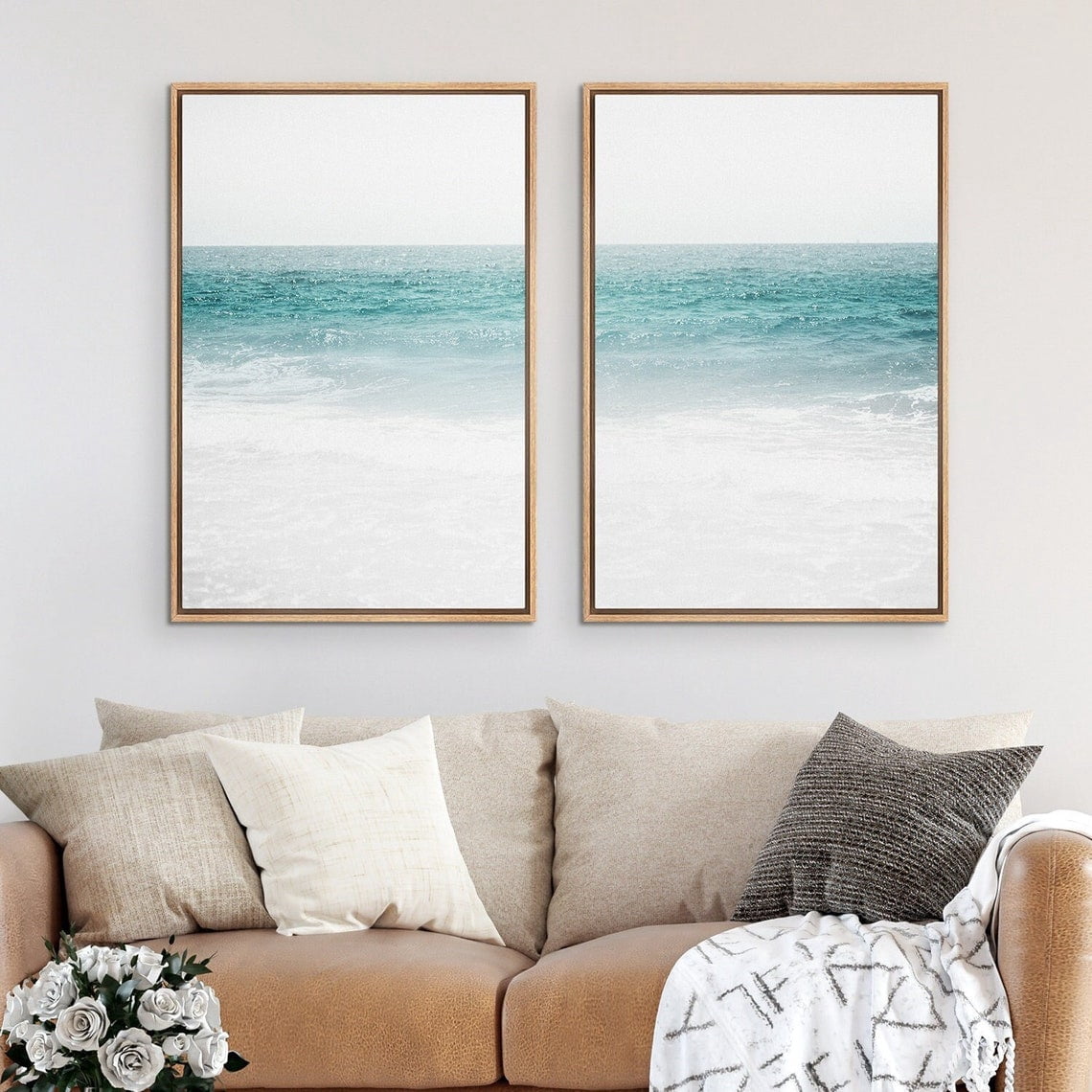 UNFFRAMED Wall Art Set Of 2 Blue Beach Ocean Photography Prints ...