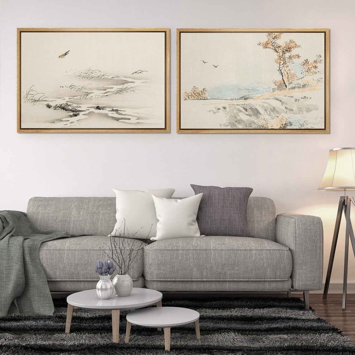 UNFFRAMED Wall Art Set Of 2 Japanese Lanadscape Prints Minimalist ...