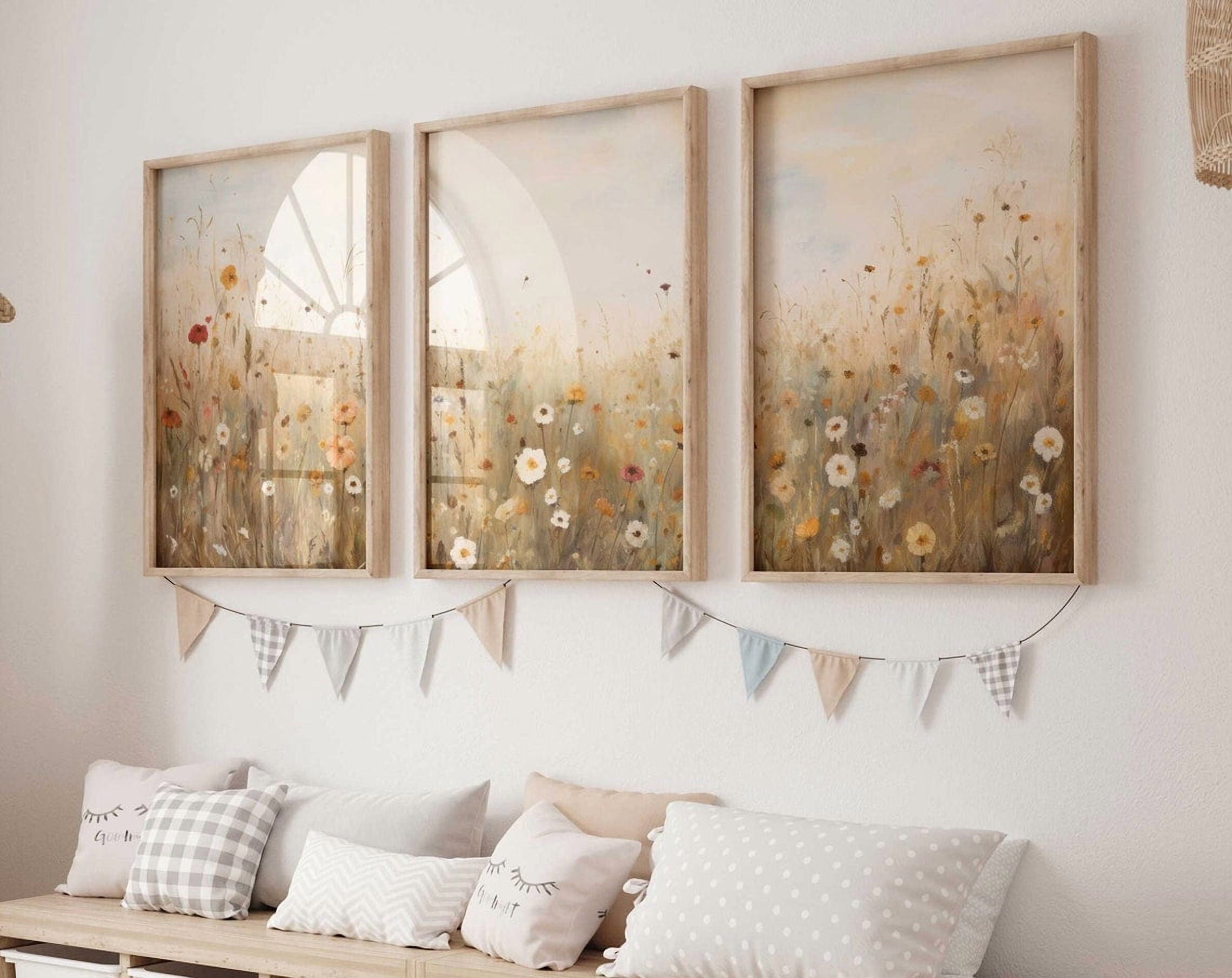 UNFFRAMED Wildflower Field Print, Floral Farmhouse Art, Set Of 3 ...