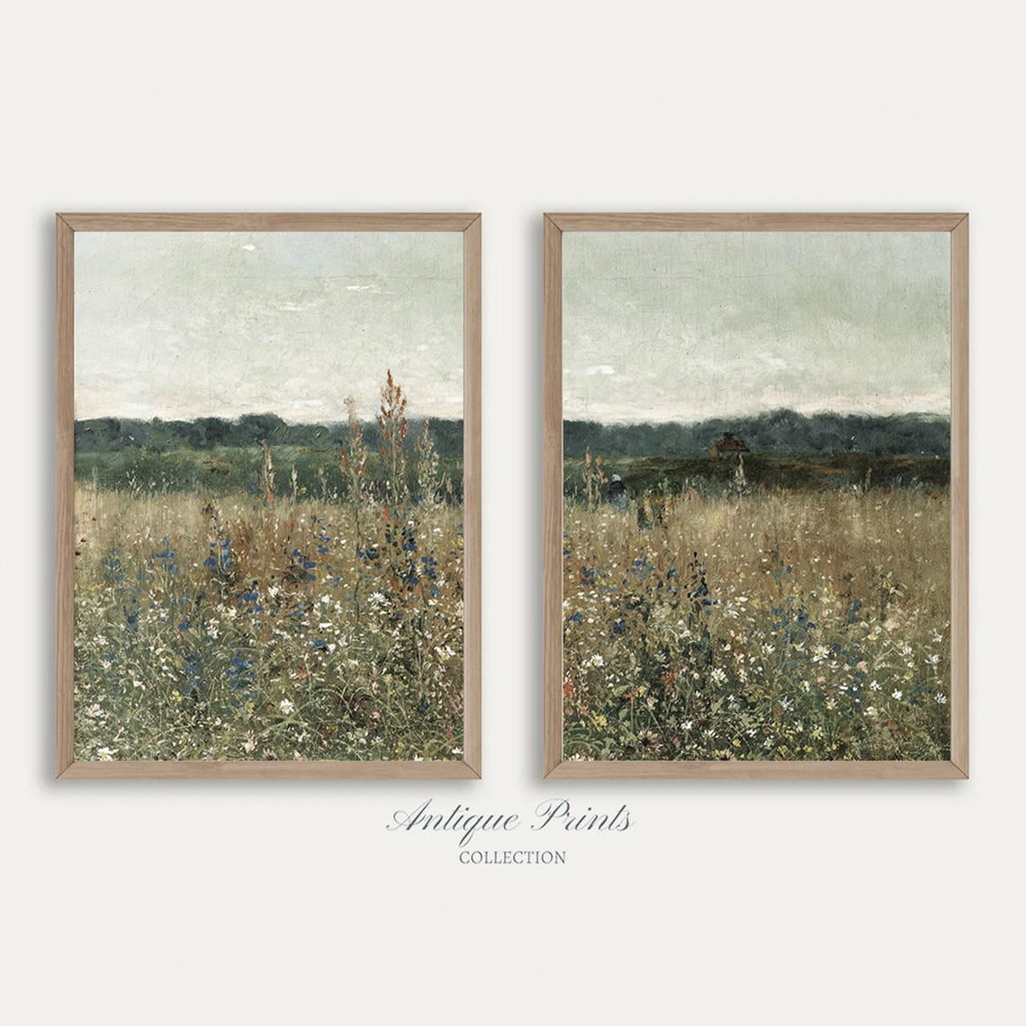 UNFFRAMED Wildflower Field Set Posters, Country 2 Pieces Vintage Wall ...
