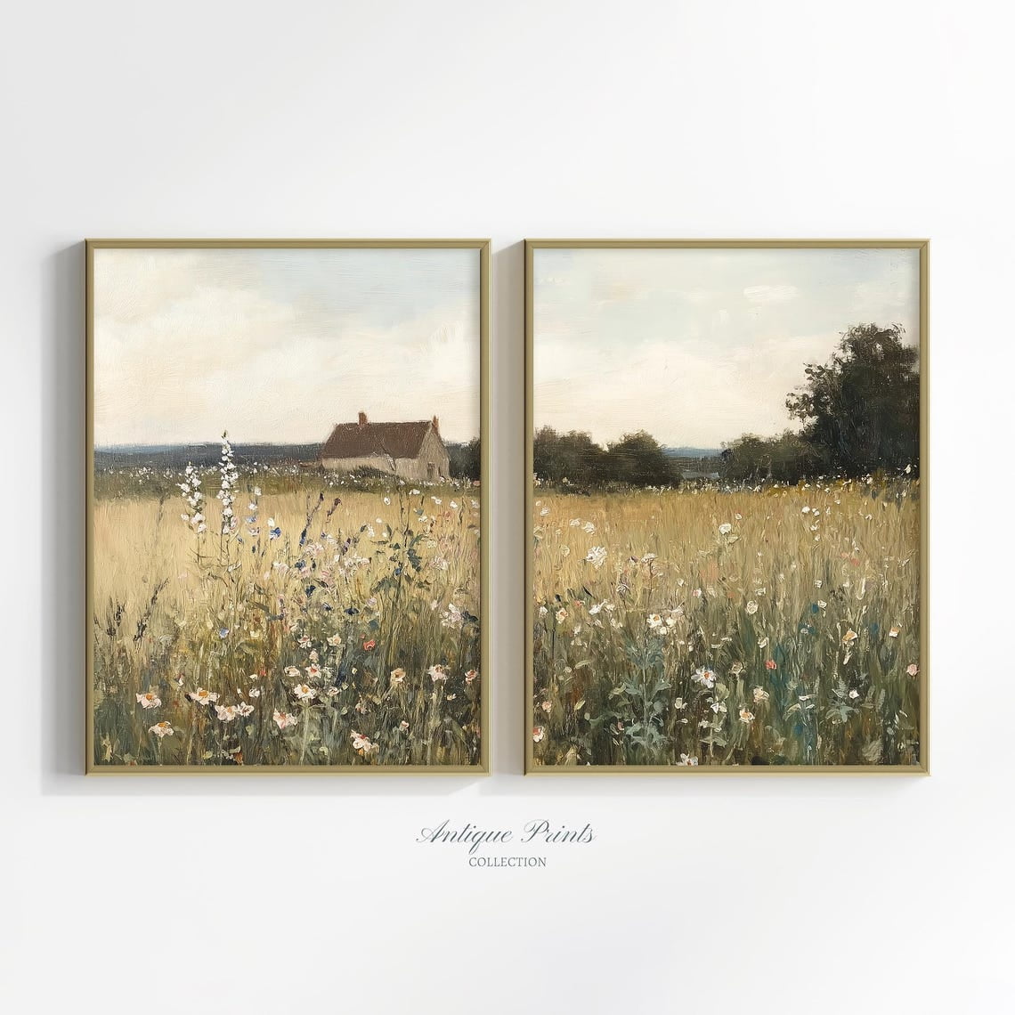 UNFFRAMED Wildflower Field Set Posters, Country 2 Pieces Vintage Wall ...
