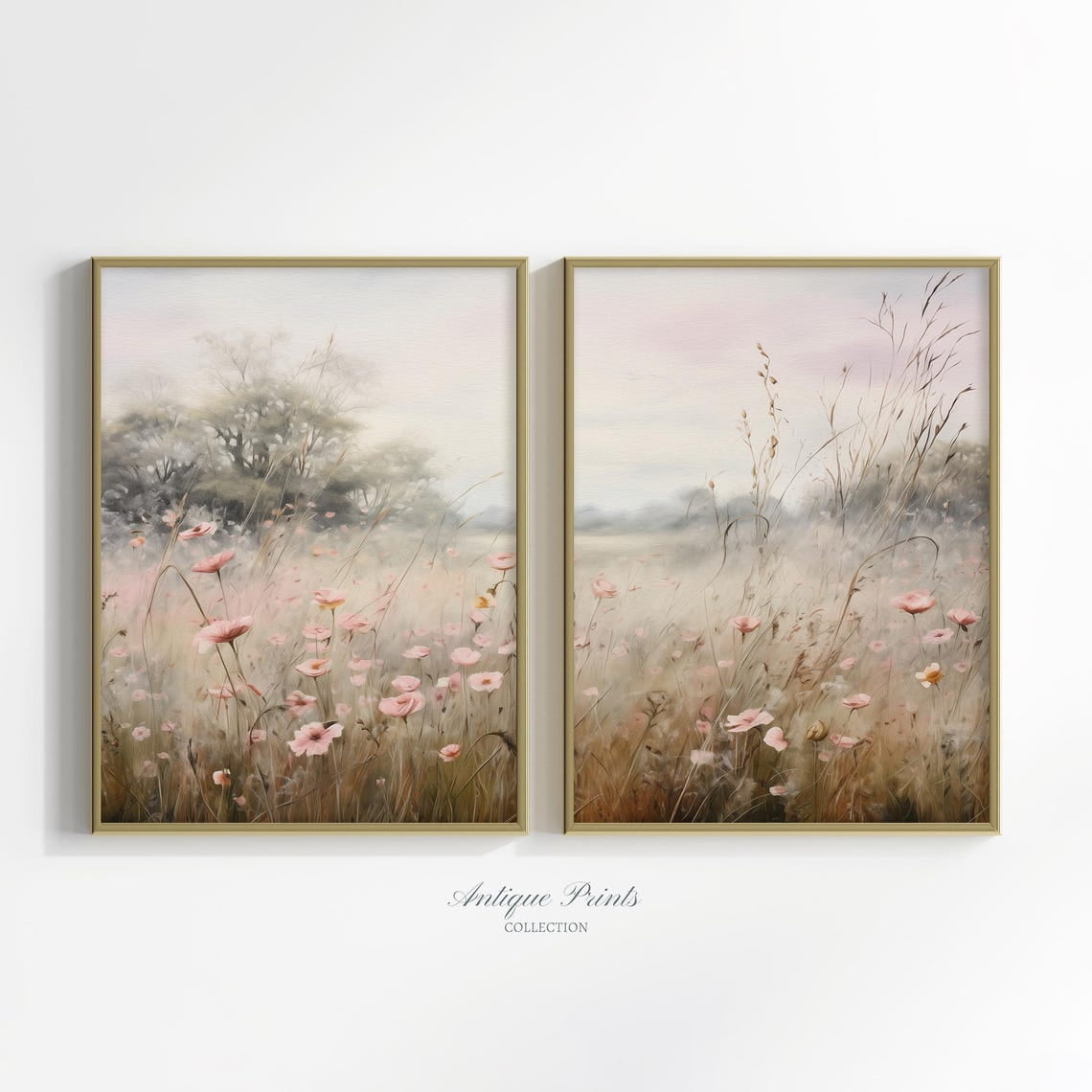 UNFFRAMED Wildflower Field Set Posters, Neutral Country 2 Pieces Wall ...