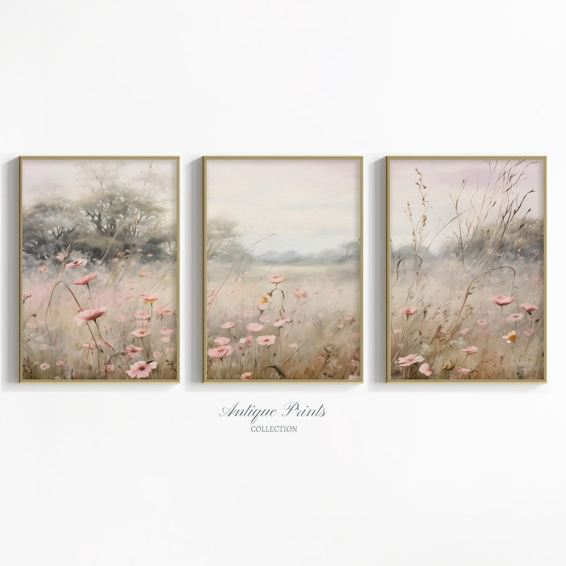 UNFFRAMED Wildflower Field Set Posters, Neutral Country 3 Pieces Wall ...