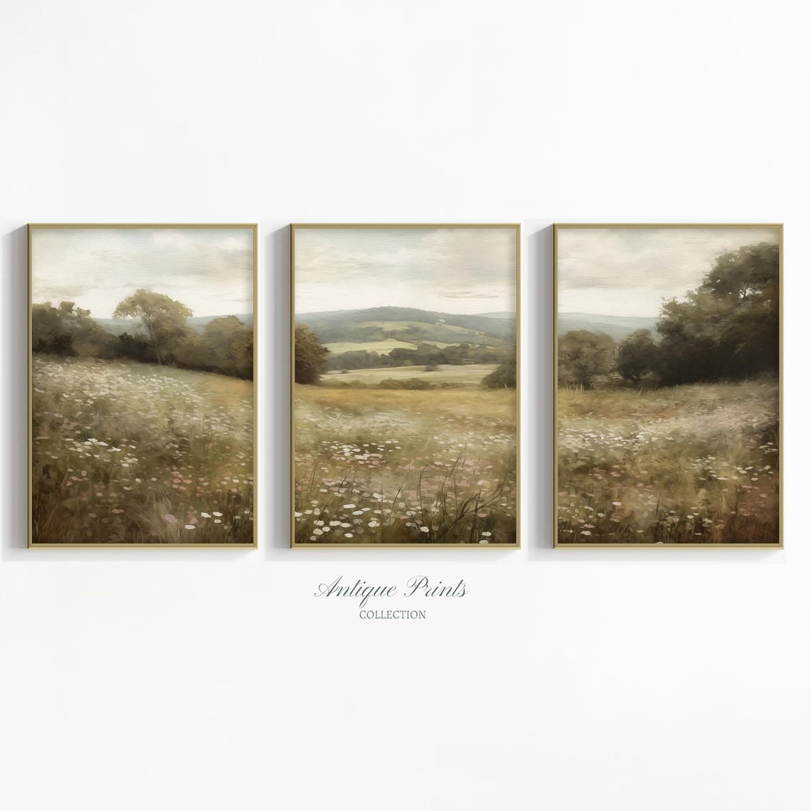 UNFFRAMED Wildflower Field Set Split Posters, Neutral Landscape 3 ...