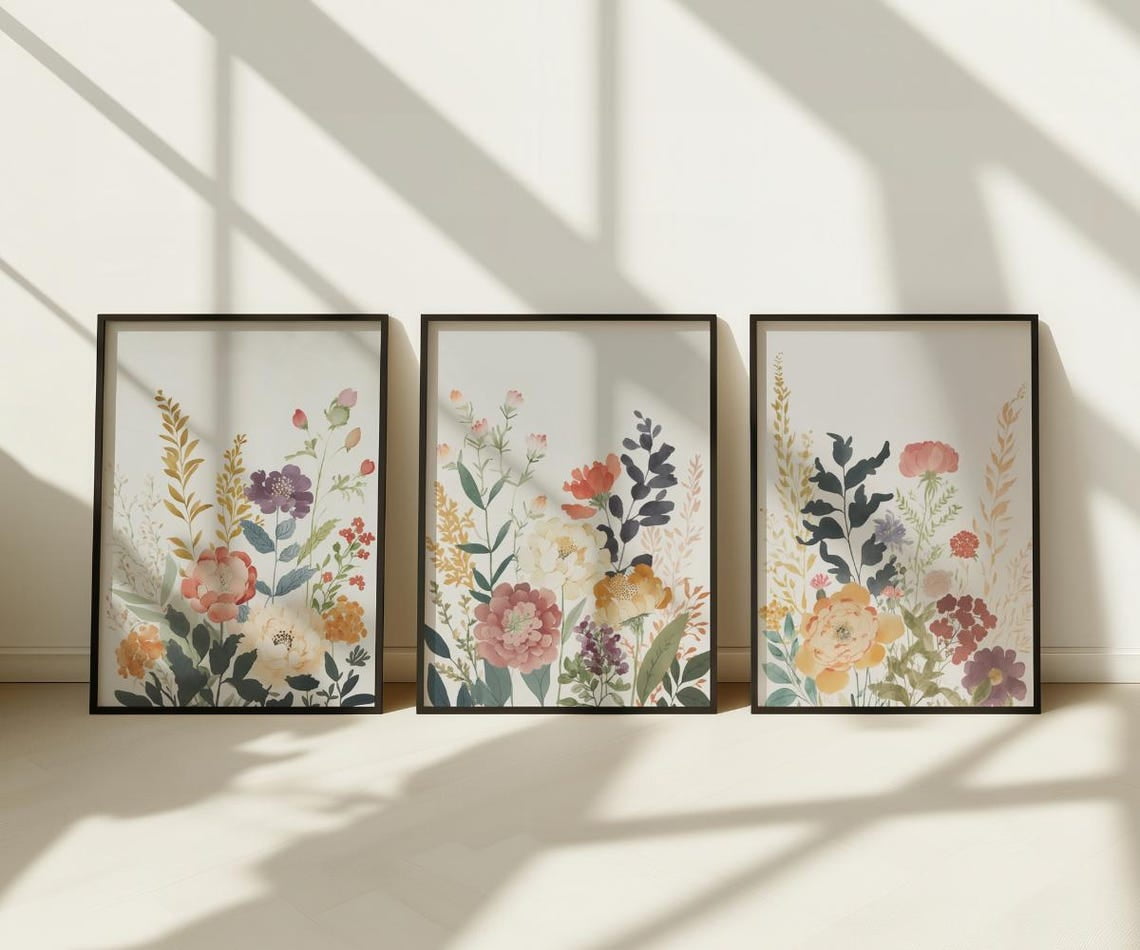 UNFFRAMED Wildflower Poster Set Colorful Floral Art Boho Wall Decor ...