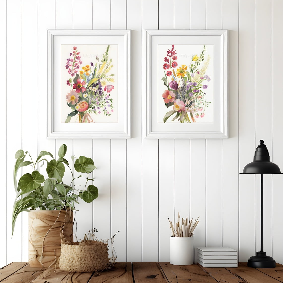 UNFFRAMED Wildflower Posters Set, Floral Line Art, Botanical Wall Decor ...