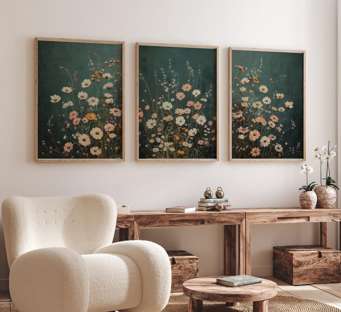 UNFFRAMED Wildflowers Poster Set, Botanical Landscape, Emerald Green ...