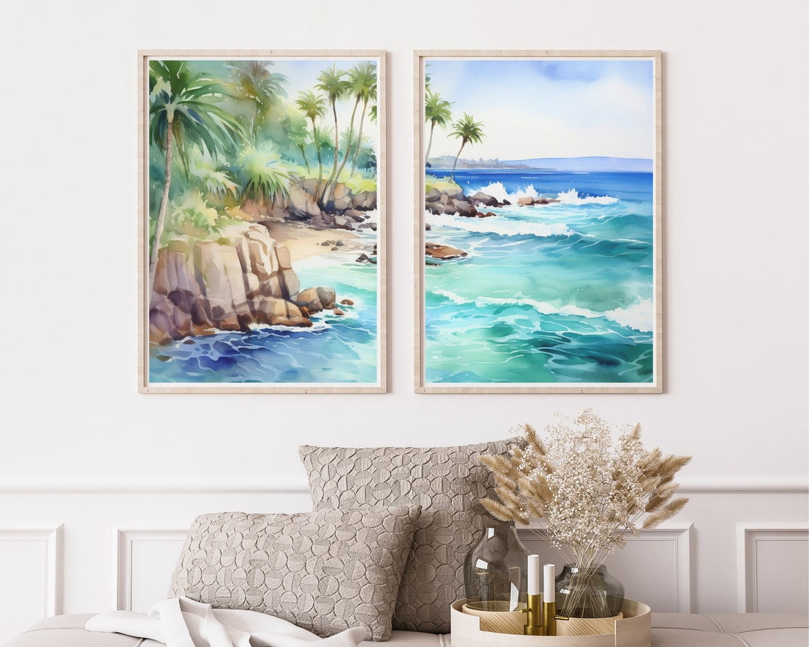 UNFFRAMED Winifred Beach Poster, Set Of 2, Jamaica Coastal Wall Art ...