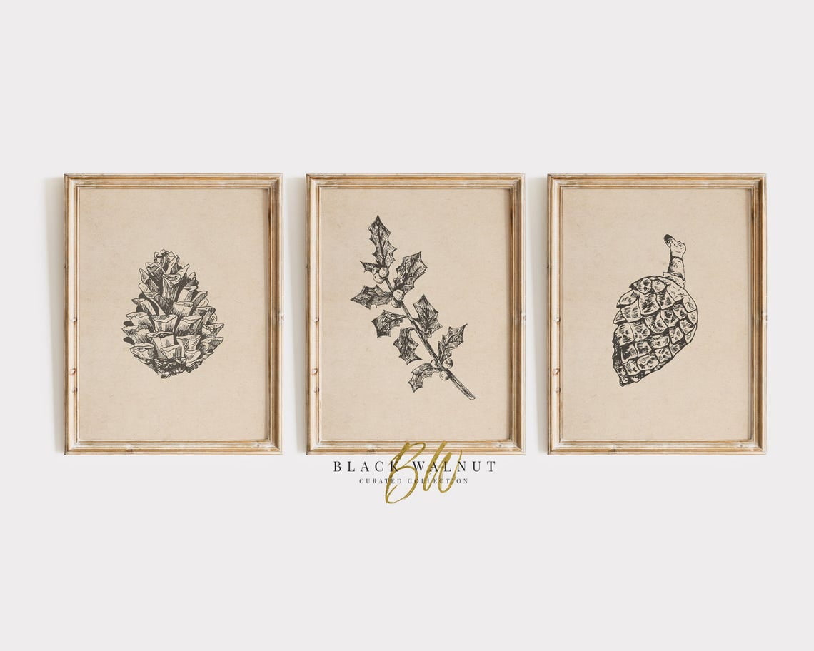 UNFFRAMED Winter Botanical Print, Neutral Winter Holiday Wall Art ...