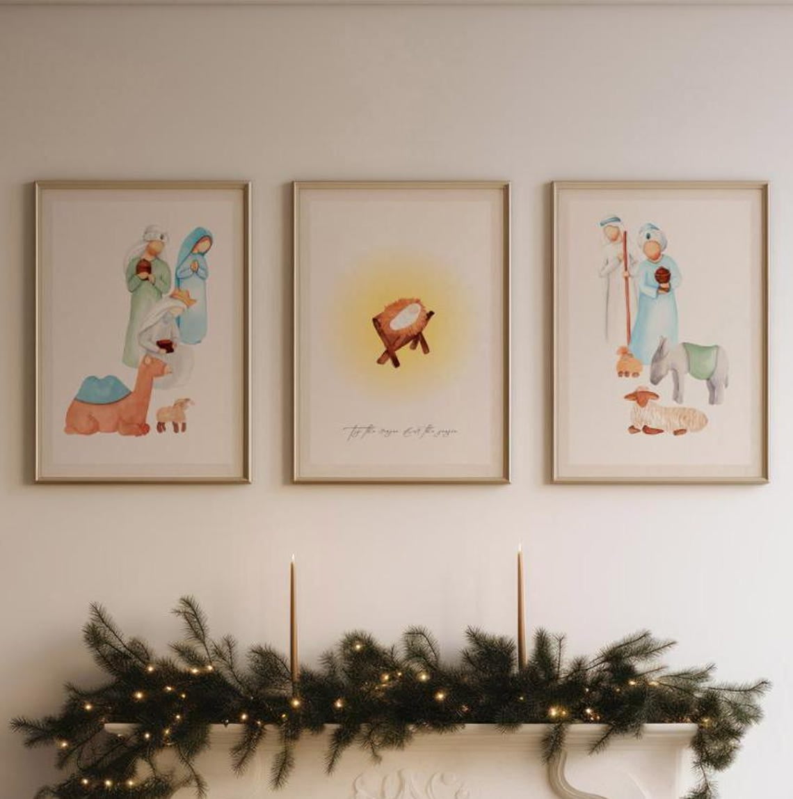 UNFFRAMED Winter Holiday Nativity Scene Poster Set Christian Wall Art ...
