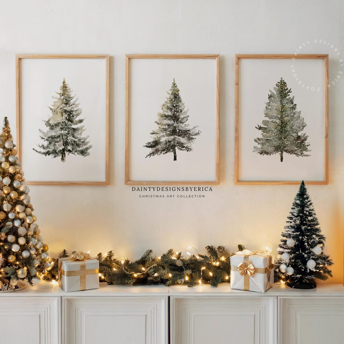 UNFFRAMED Winter Holiday Pine Trees Poster Set, Winter Holiday Decor ...