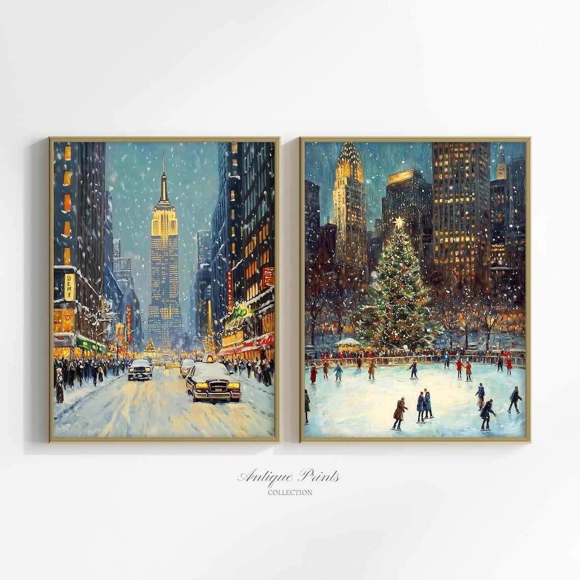 UNFFRAMED Winter Holiday Poster Set, New York Snow Scene Wall Art ...