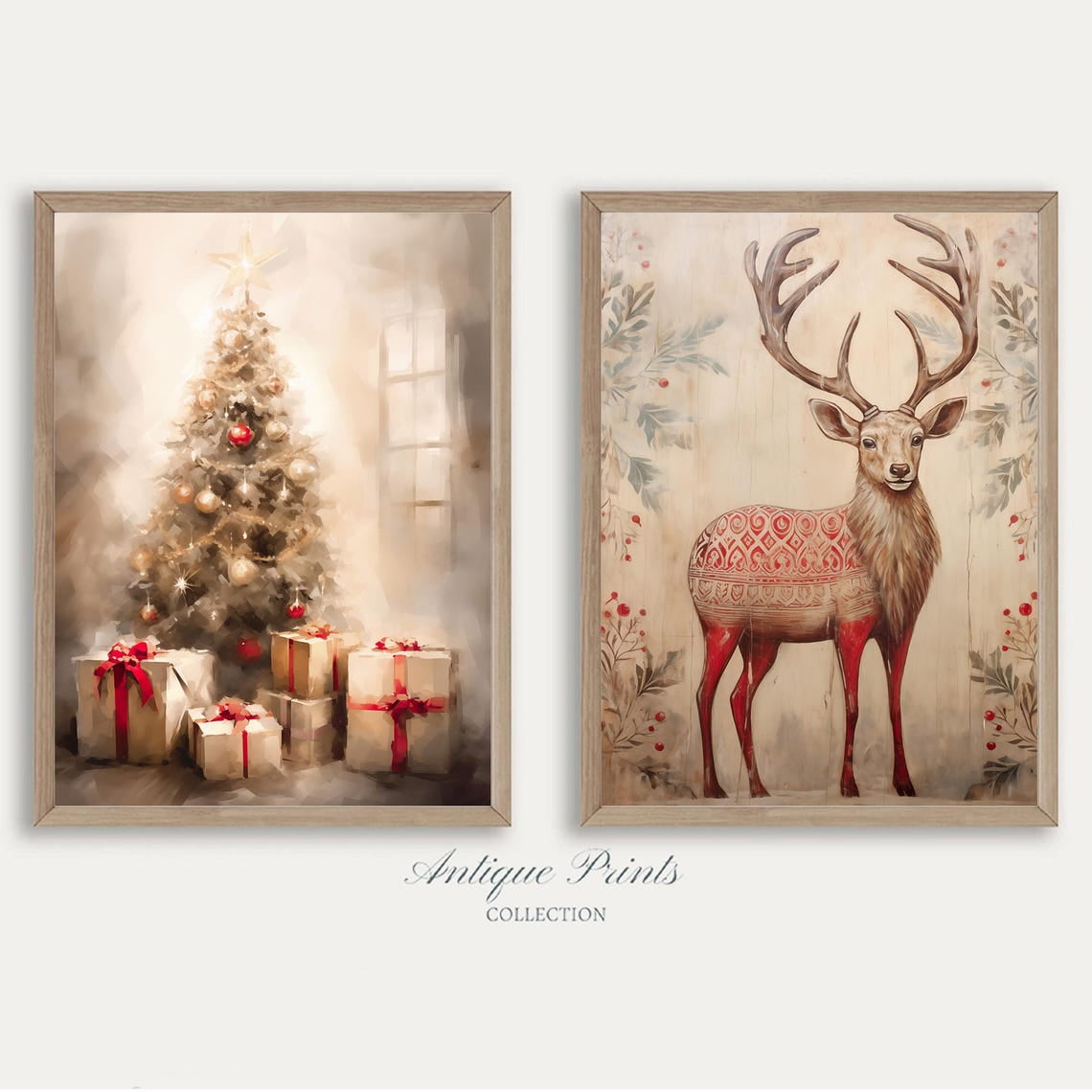 UNFFRAMED Winter Holiday Set Posters, Reindeer, Farmhouse Winter Decor ...