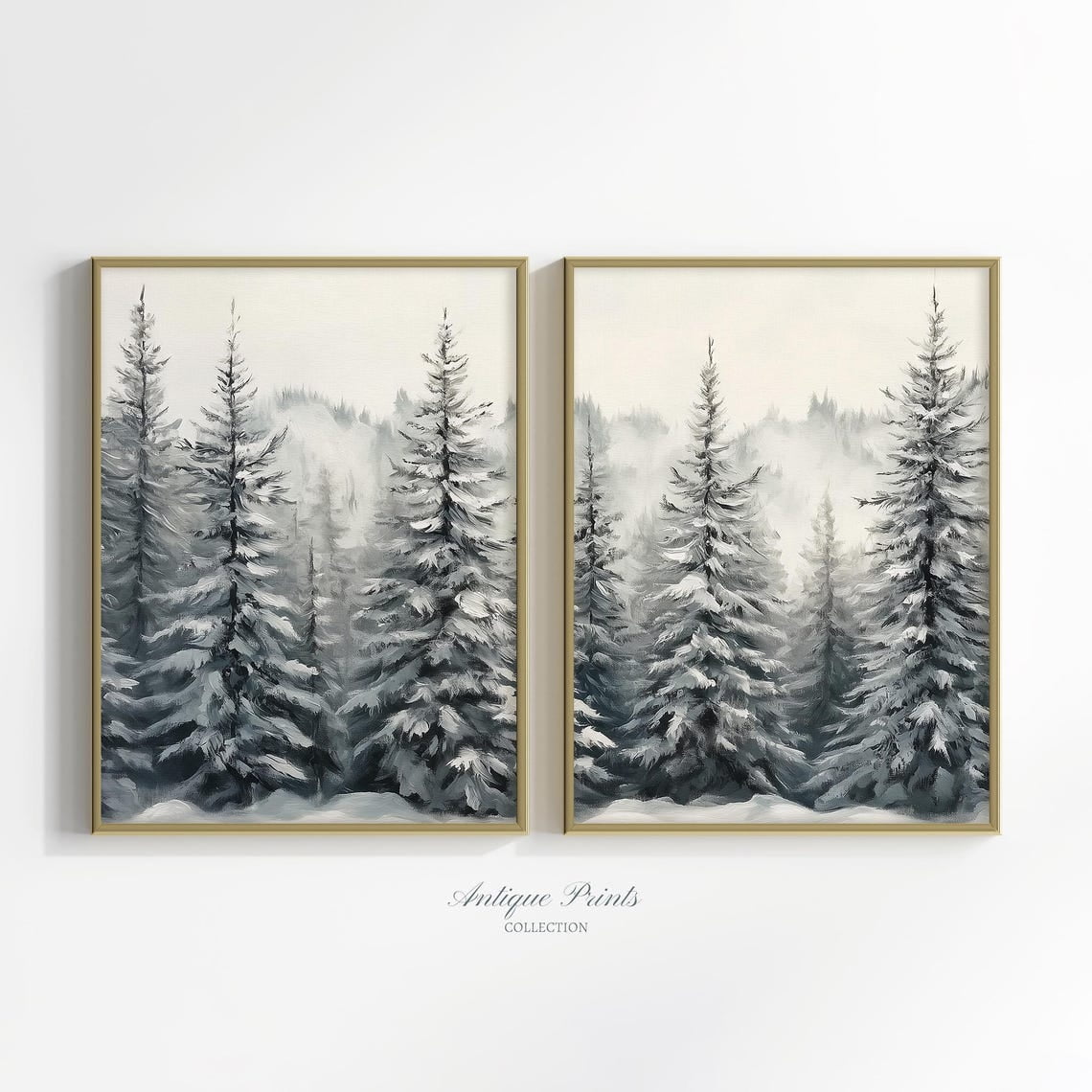 UNFFRAMED Winter Pine Forest Wall Art Setnowy Winter Holiday Posters ...