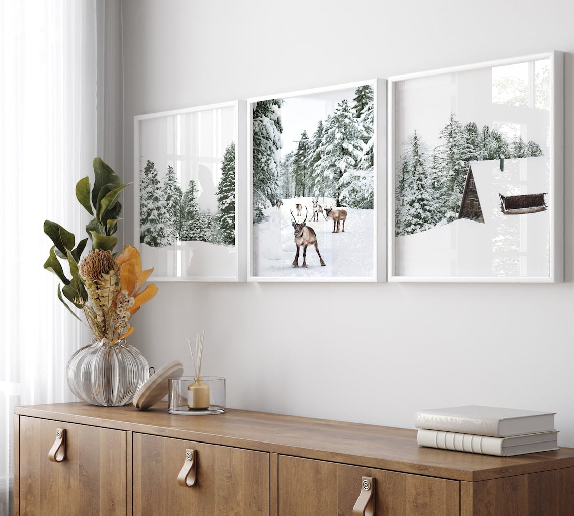 UNFFRAMED Winter Theme Set Of 3 Posters, Winter Decor, Poster Wall Art ...