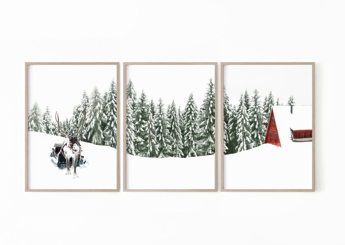UNFFRAMED Winter Wonderland Posters, Wall Art, Reindeer Poster, Winter ...
