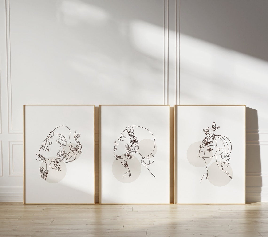 UNFFRAMED Woman Line Art Set Of 3 Gallery Wall Set, Living Room Decor ...