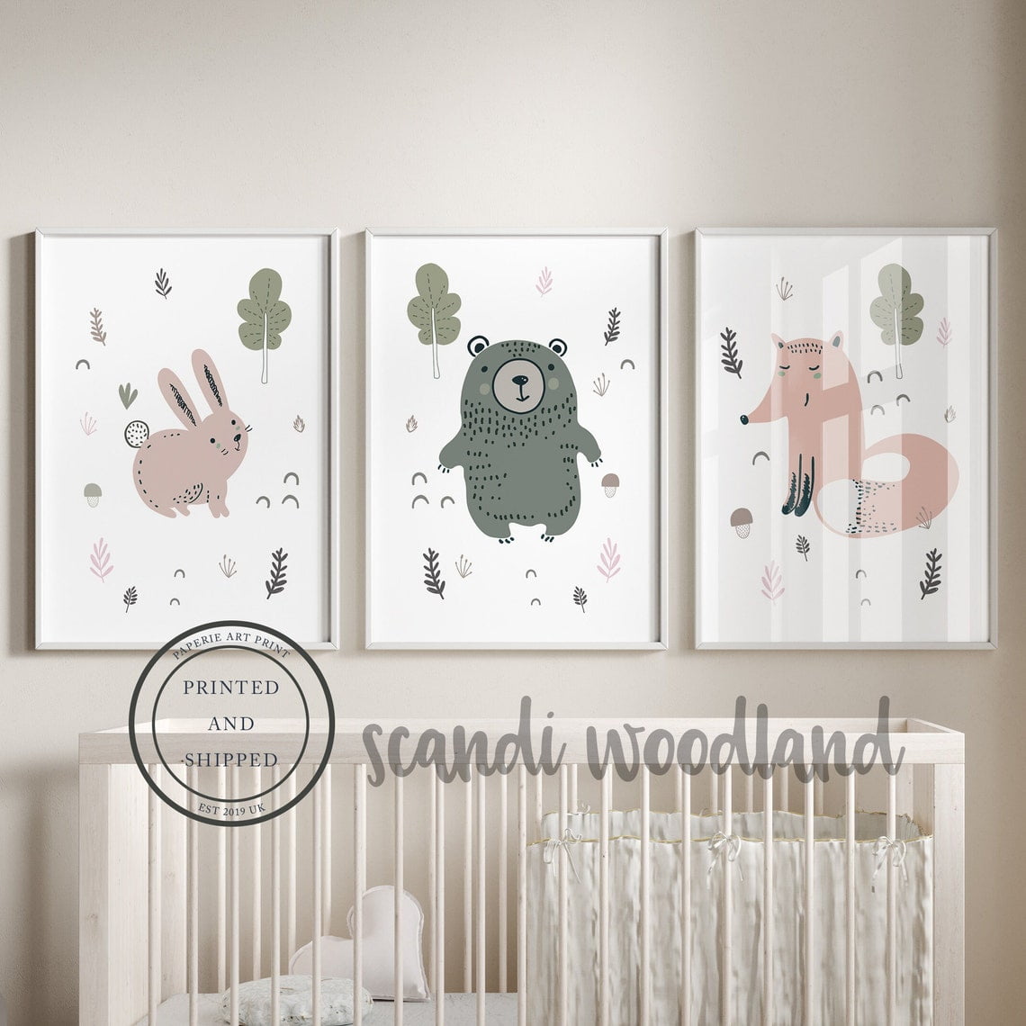 UNFFRAMED Woodland Animals Nursery Posters, Scandi Nursery Animals Art ...