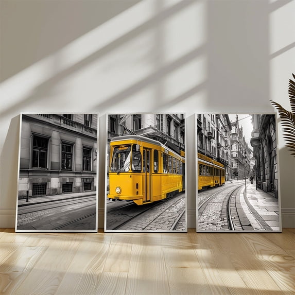 UNFFRAMED Yellow Tram Cityscape Print Set, Vintage Urban Photography ...