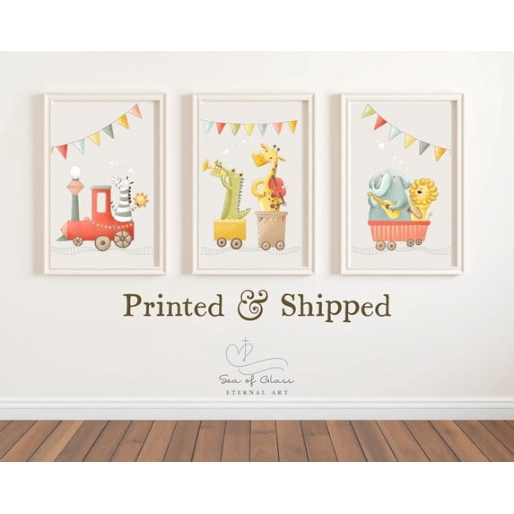 UNFFRAMED Zoo Animal Train Art Posters, Musical Nursery Decor Set Of 3 ...