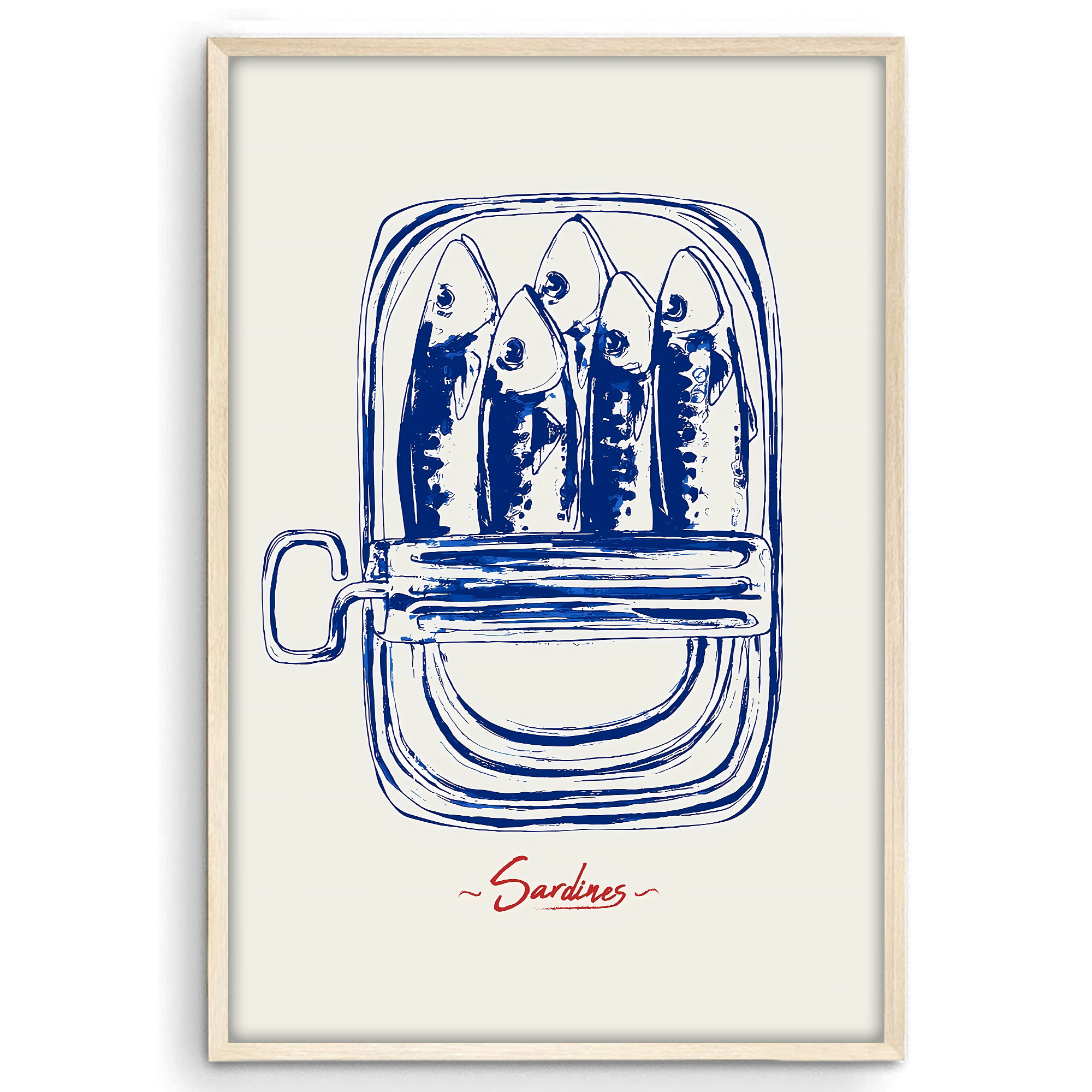 UNFRAMED Blue Sardines Poster - Retro Kitchen Wall Art With Trendy Fish ...