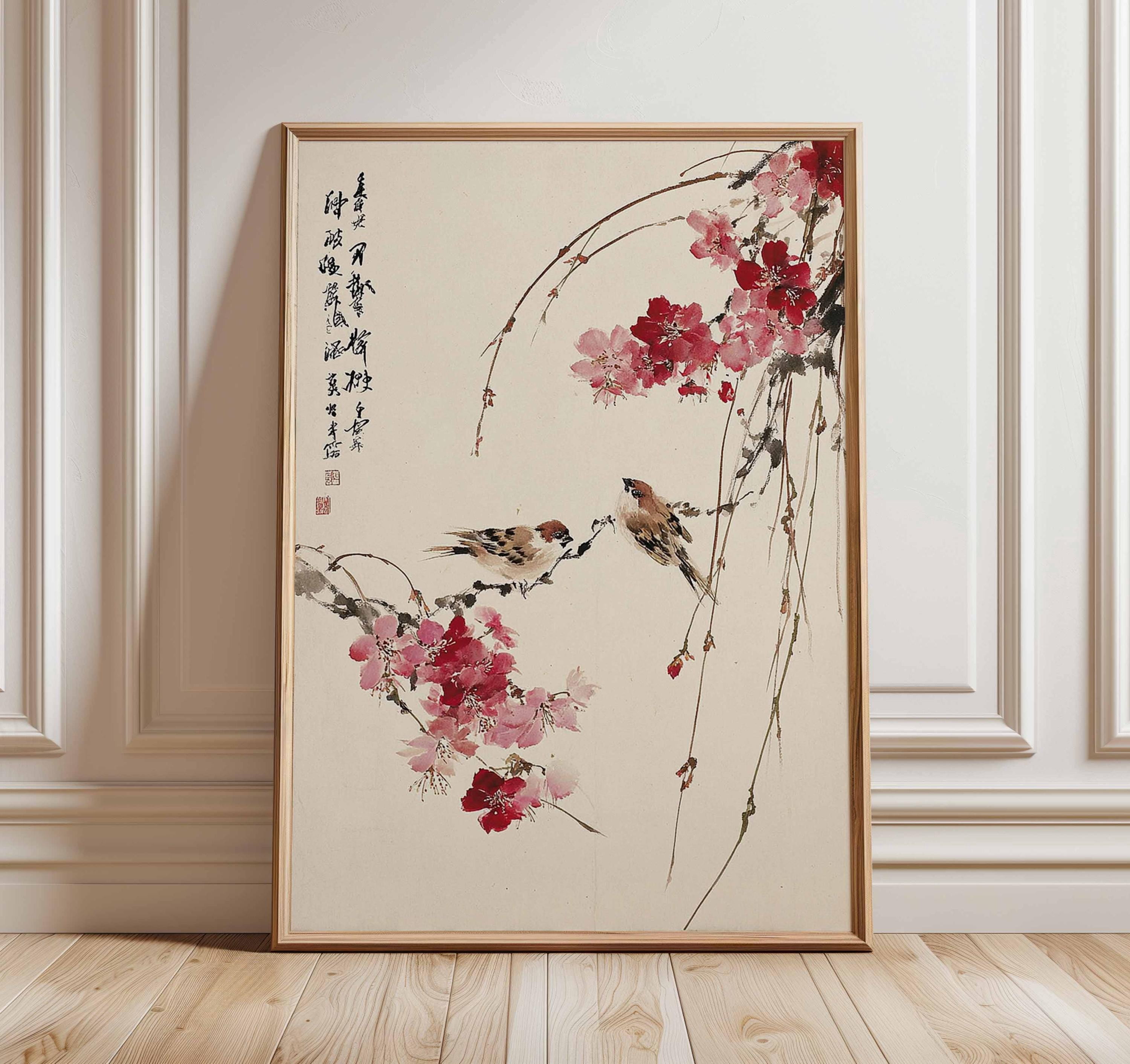 [UNFRAMED] Cherry Blossom Wall Art, Japanese Bird Poster, Asian Style ...