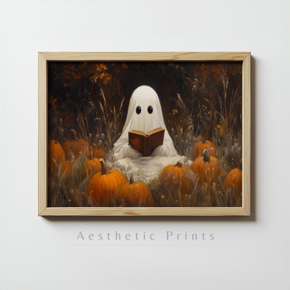 UNFRAMED PAPER POSTER Cute Ghost Reading Hal.Low.Een Wall Art, Cute ...