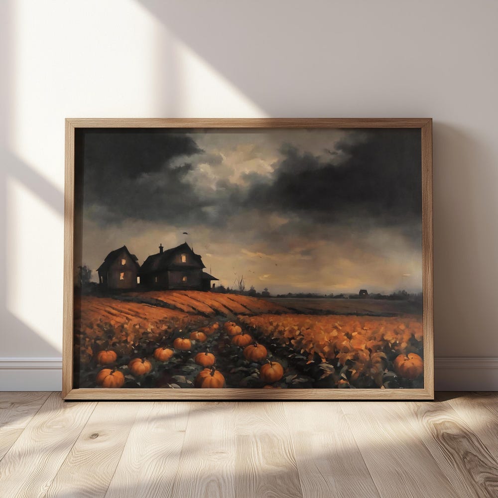 UNFRAMED PAPER POSTER Vintage Hal.Low.Een Pumpkin Field Art: Spooky ...