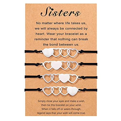 UNGENT THEM 4 Sisters Bracelets Jewelry Matching Heart Best Friend Friendship Distance Bracelets Sisters Gifts from Sister for Girls Women Birthday