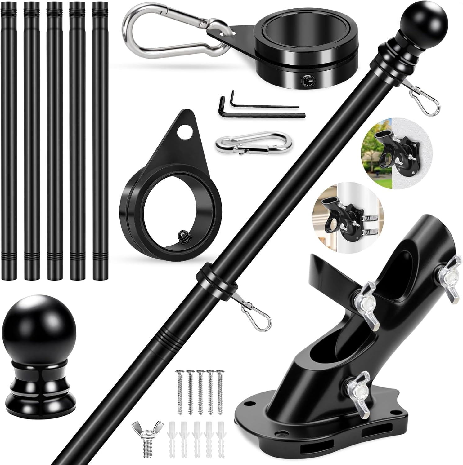 UNI Flag Pole Kit for House, 6 FT Stainless Steel Spinning Flag Pole, 1 ...