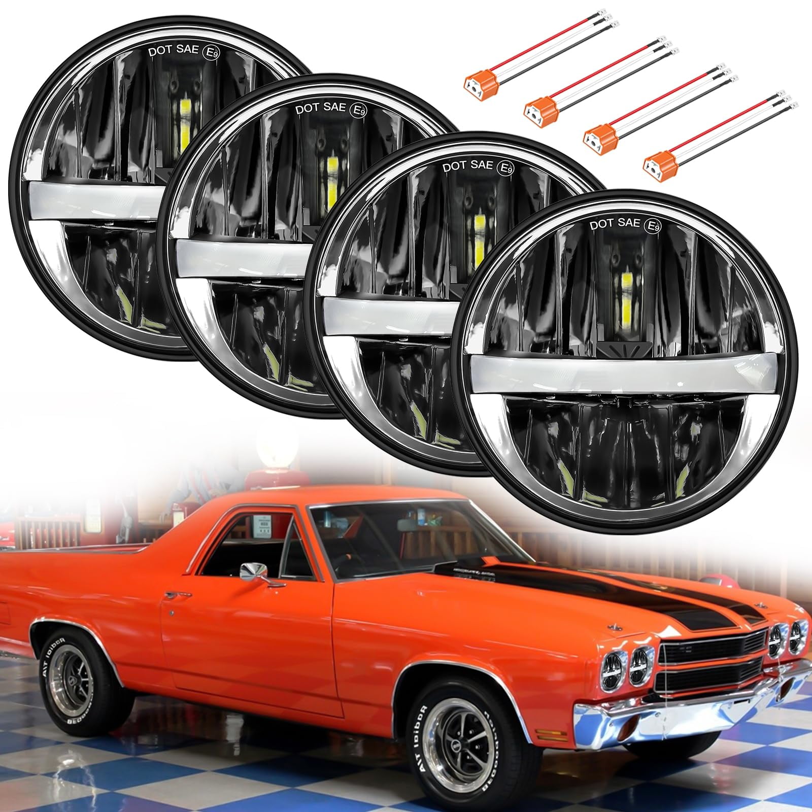 UNI-SHINE 5 3/4'' 5.75 MMF7 Inch LED Headlight Round 4pcs Reflector Hi ...