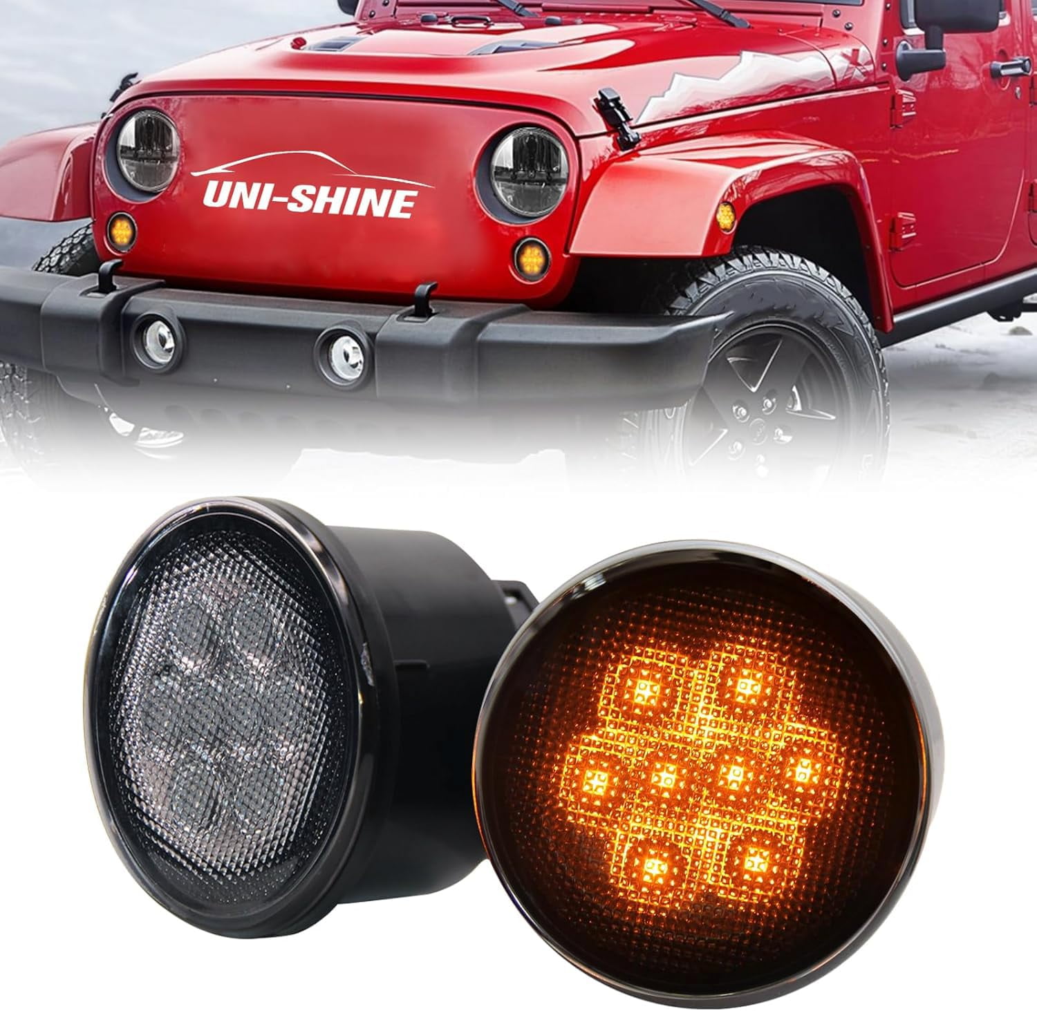 UNI-SHINE Turn Signal Lights RRF12 Smoke Lens Amber Led Front Grill ...