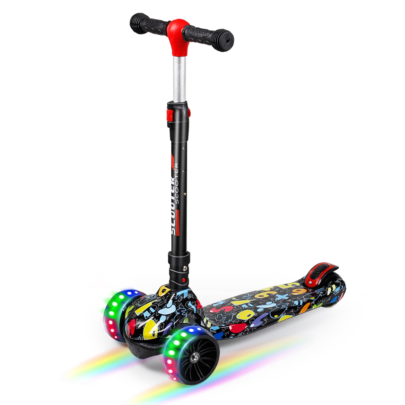UNI-SUN Kids Kick Scooter, 3 Wheel Foldable Toddler Scooter with LED ...