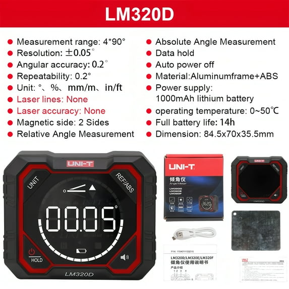 UNI-T UNI-TREND LM320D Laser Inclinometer Digital Angel Meter with ...