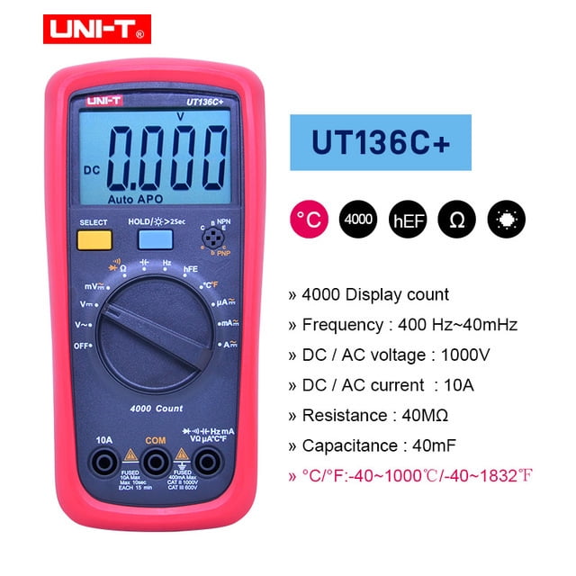 UNI-T UT136C+ high precision digital multimeter AC and DC voltage and current ohm diode ...