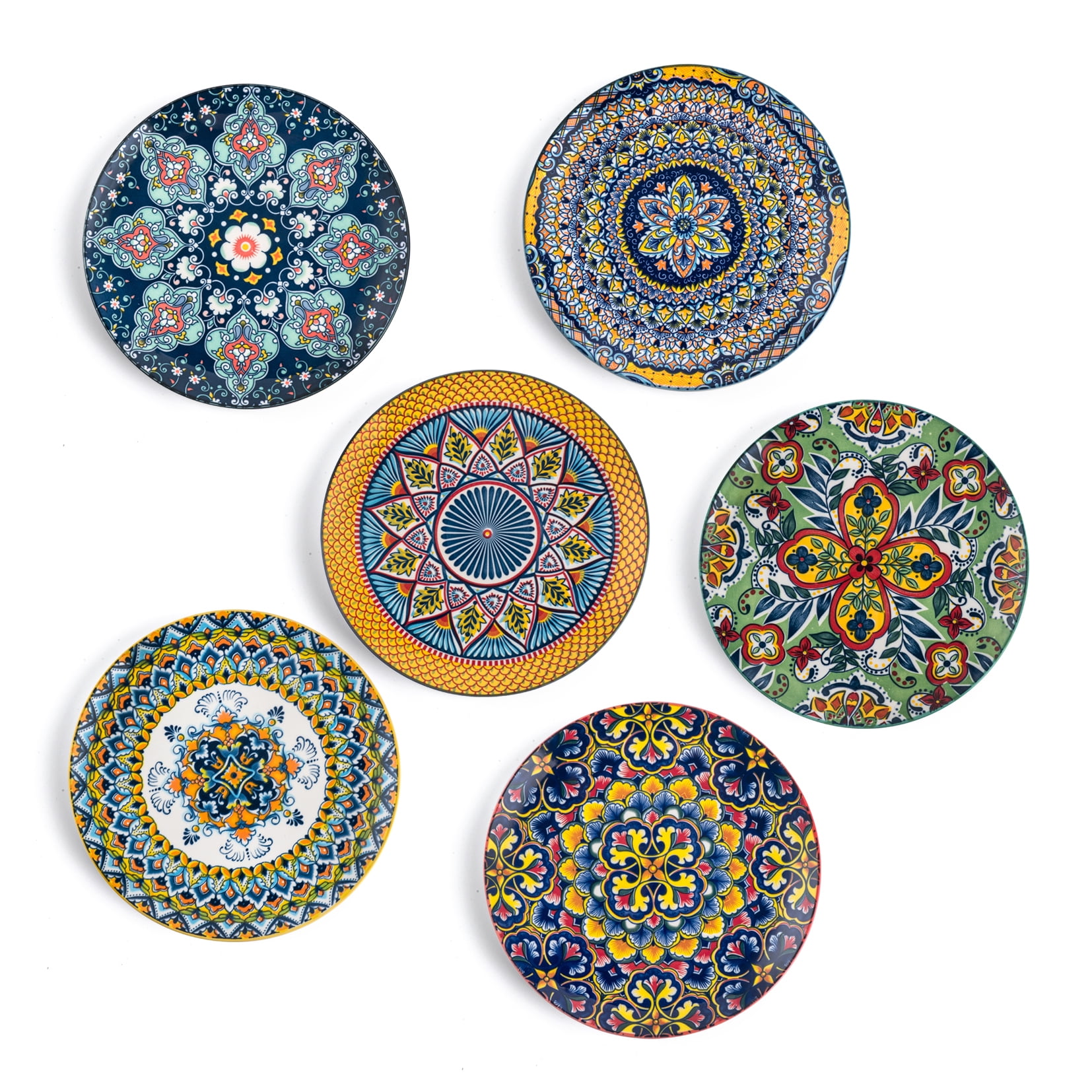 UNICASA 8.7 Inch Ceramic Dinner Plates Set of 6, Multicolor Porcelain ...