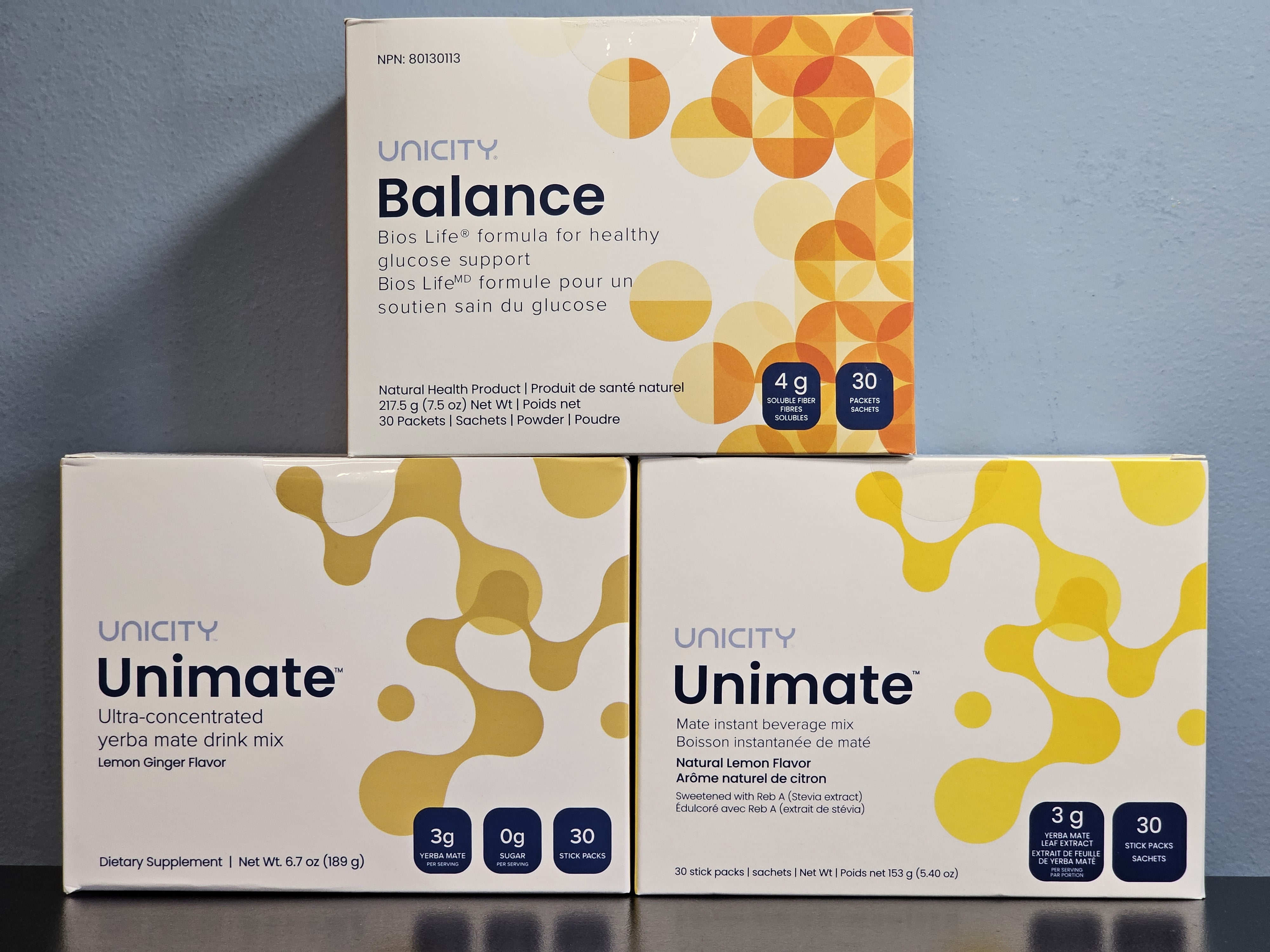 Unicity Trio: Orange Balance, Lemon Ginger Unimate, Lemon Unimate, 30 ...