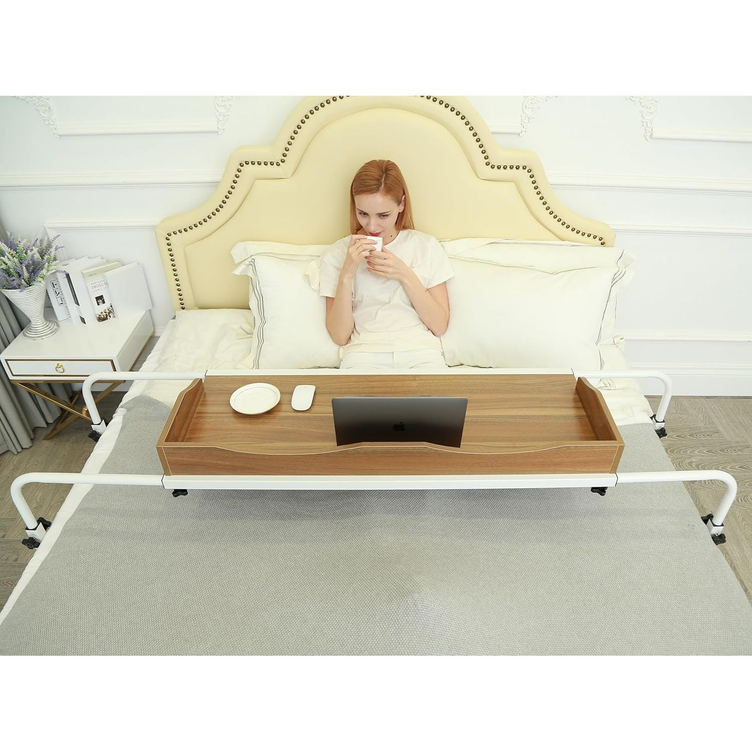 UNICOO® Adjustable Overbed Table, Over the Bed Table with Wheels, Medical Overbed Table with ...