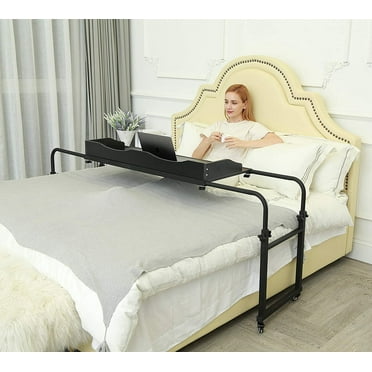 LAZY BUDDY Overbed Table with Wheels for Queen/Full Size Bed 70.8'' Rolling Bed Desk Standing ...