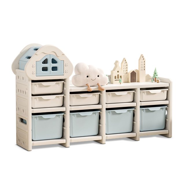 UNICOO® Kids Cream House Storage Organizer with 3-Tier Shelves, Storage ...