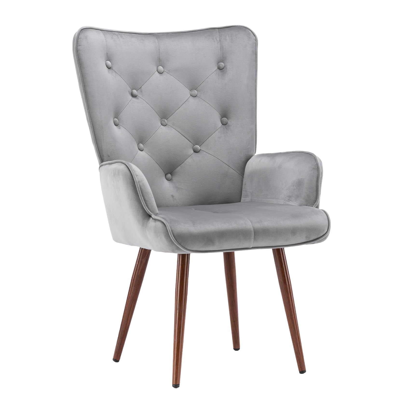 UNICOO® Light Grey Velvet High Wingback Chair - Mid-Century Modern ...