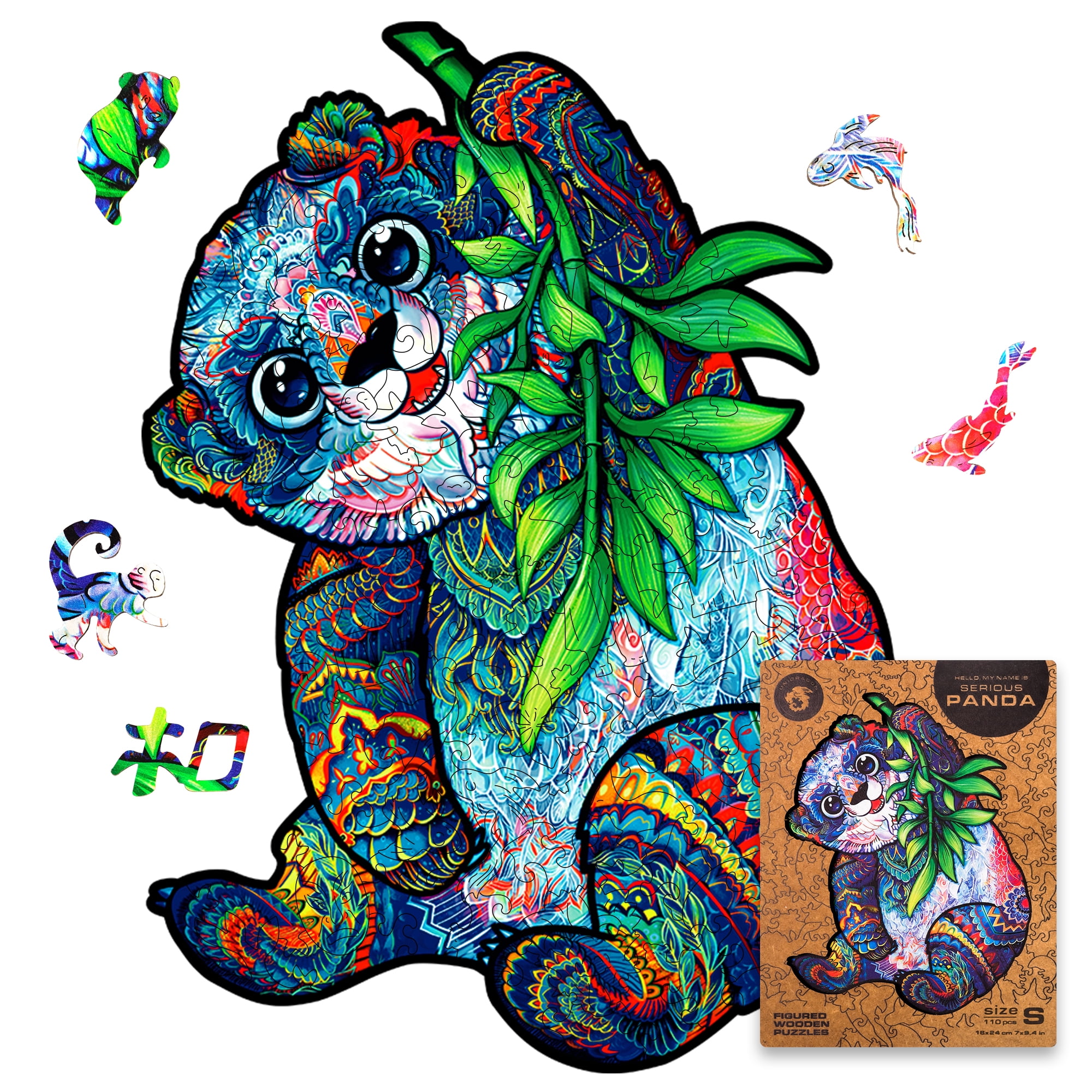 UNIDRAGON Serious Panda Wooden Jigsaw Puzzle S Size 110 pieces ...