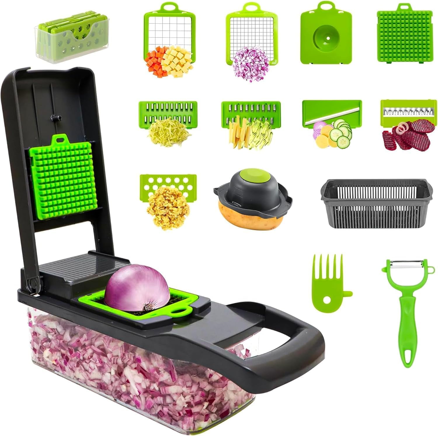 UNIFULL 16-in-1 Vegetable Chopper, Manual Food Dicer, Stainless ...
