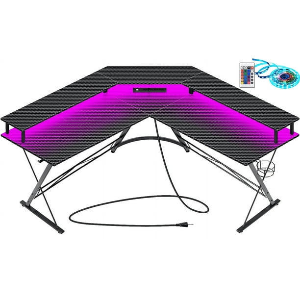 UNIFULL L Shaped Gaming Desk with LED Lights & Power Outlets,50.4 ...