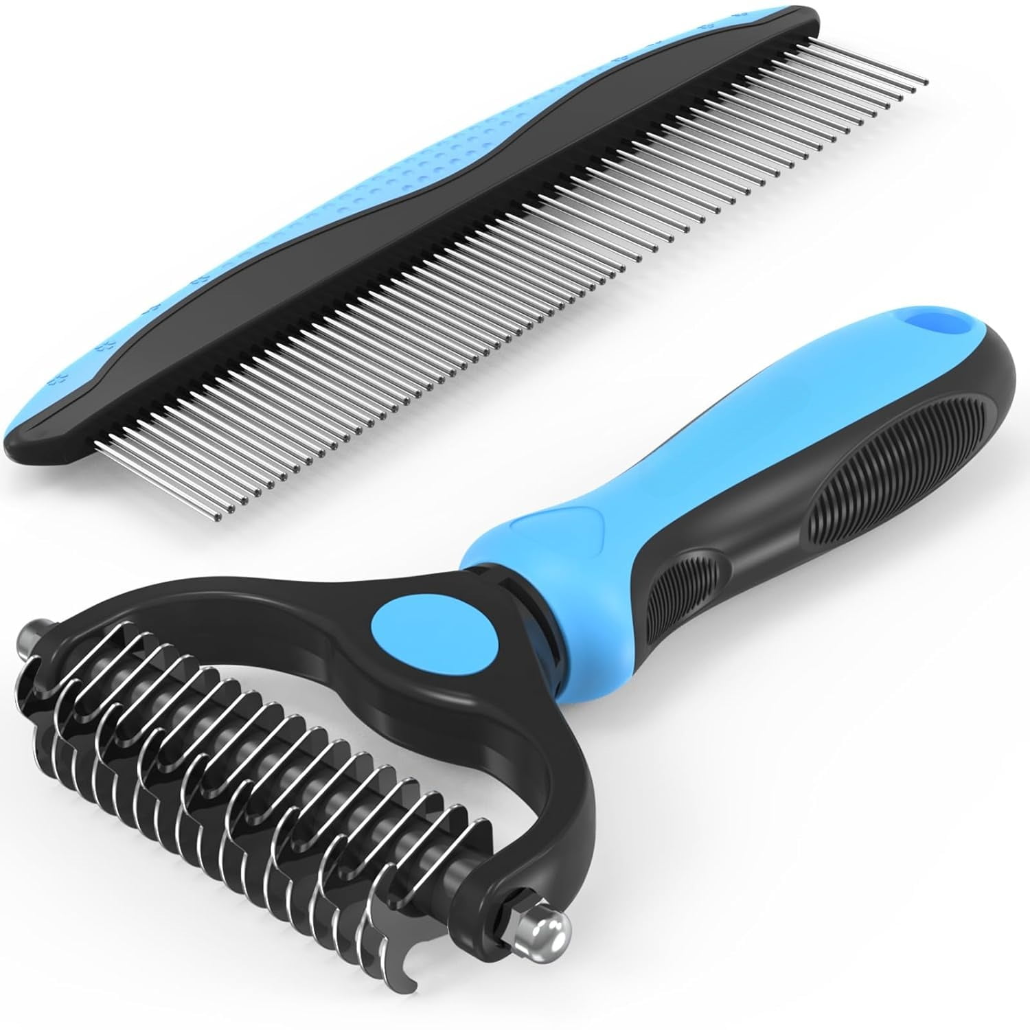 UNIFULL Pet Grooming Brush and Metal Comb Set, Cat and Dog Brush for ...