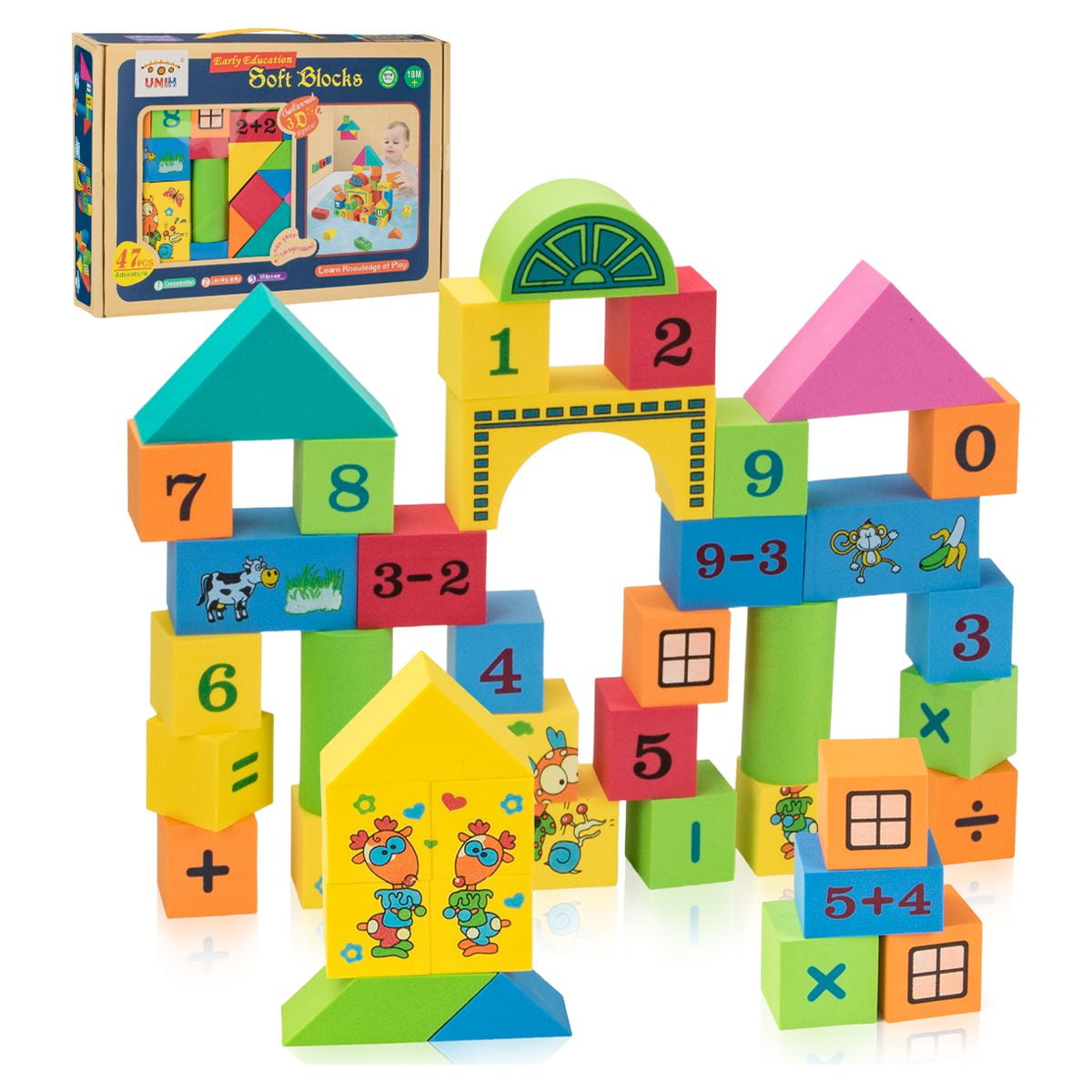 UNIH Construction soft Blocks Toys for Toddlers, EVA Foam Blocks with ...